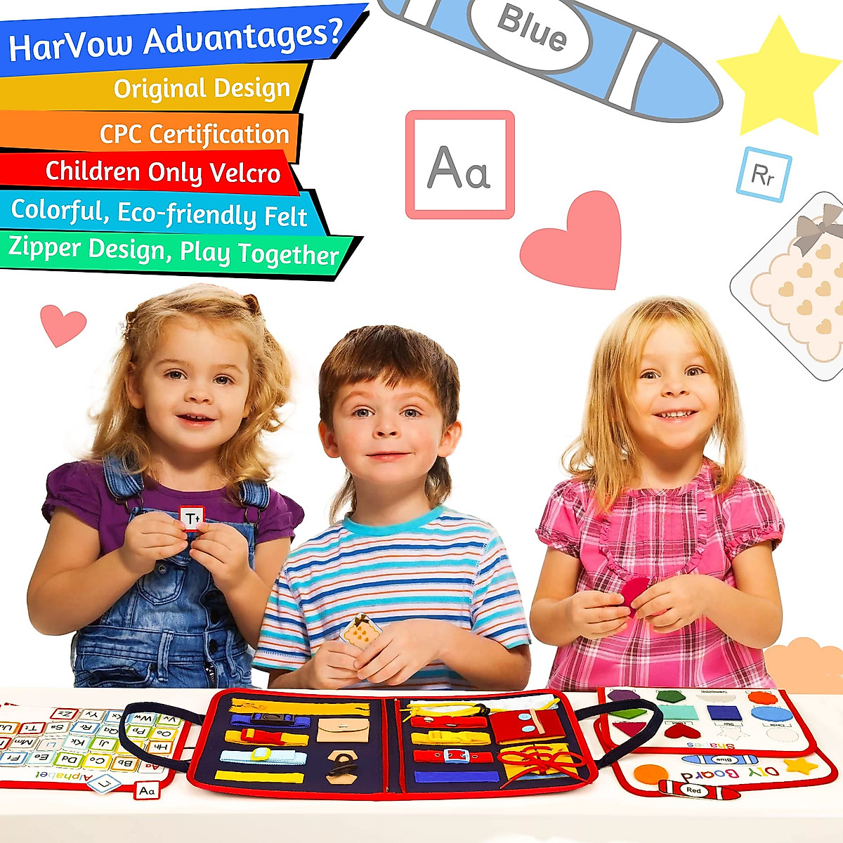 HarVow Busy Board for Toddlers, Montessori Home Teach Life Skills & Learning Skills for Kids 2-4, Montessori Educational Toys, Sensory Autism Toys, Preschool Learning Activity for Boys & Girls Age 1-3
