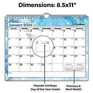 CRANBURY Small Wall Calendar 2024 (8.5x11", Seasons) 2024 Wall Calendar, Desk Calendar or Hanging Monthly Calendar 2024, Colorful Seasonal Designs, Includes Stickers