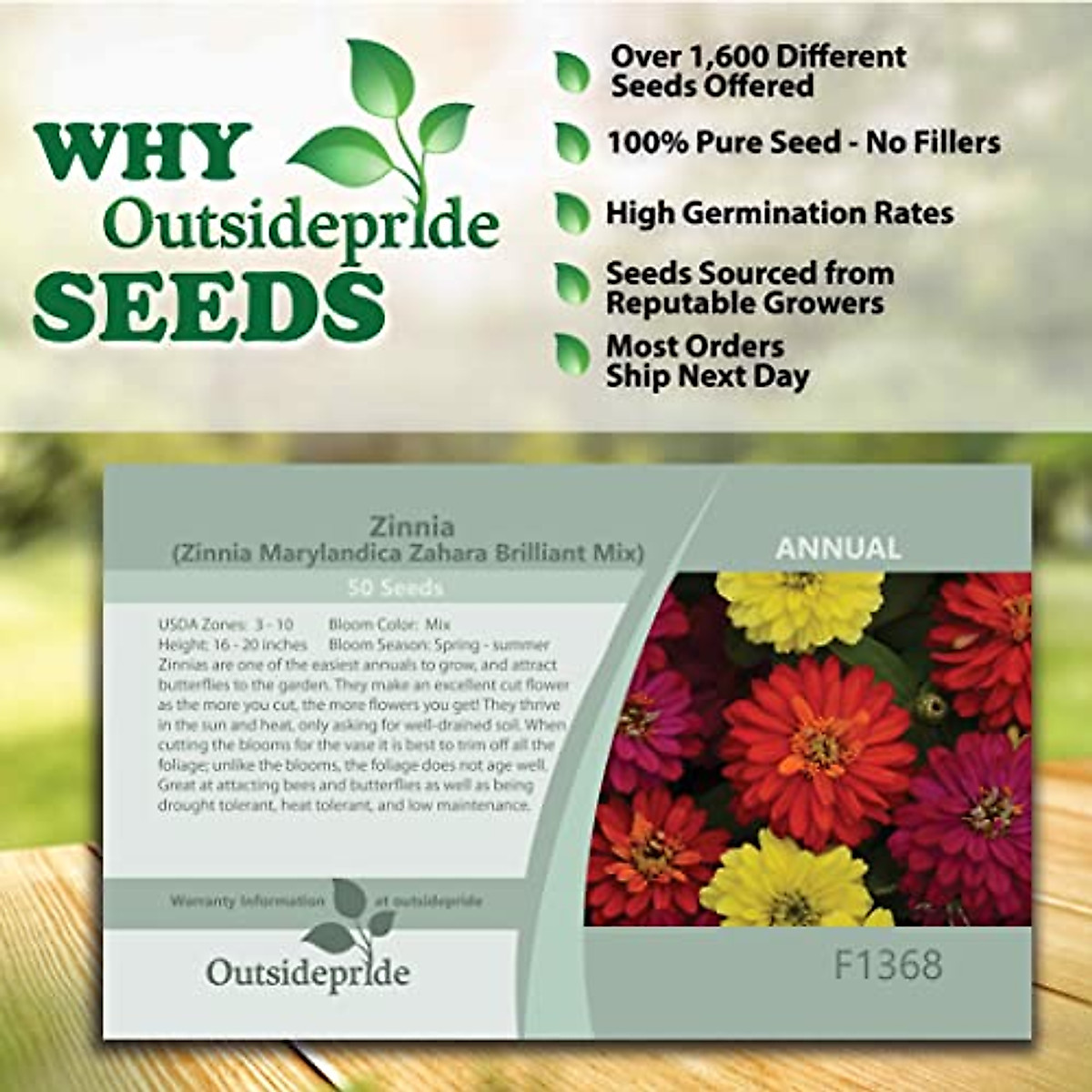 Outsidepride Zinnia Zahara Double Brilliant Heat & Drought Tolerant Garden Cut Flowers - 100 Seeds