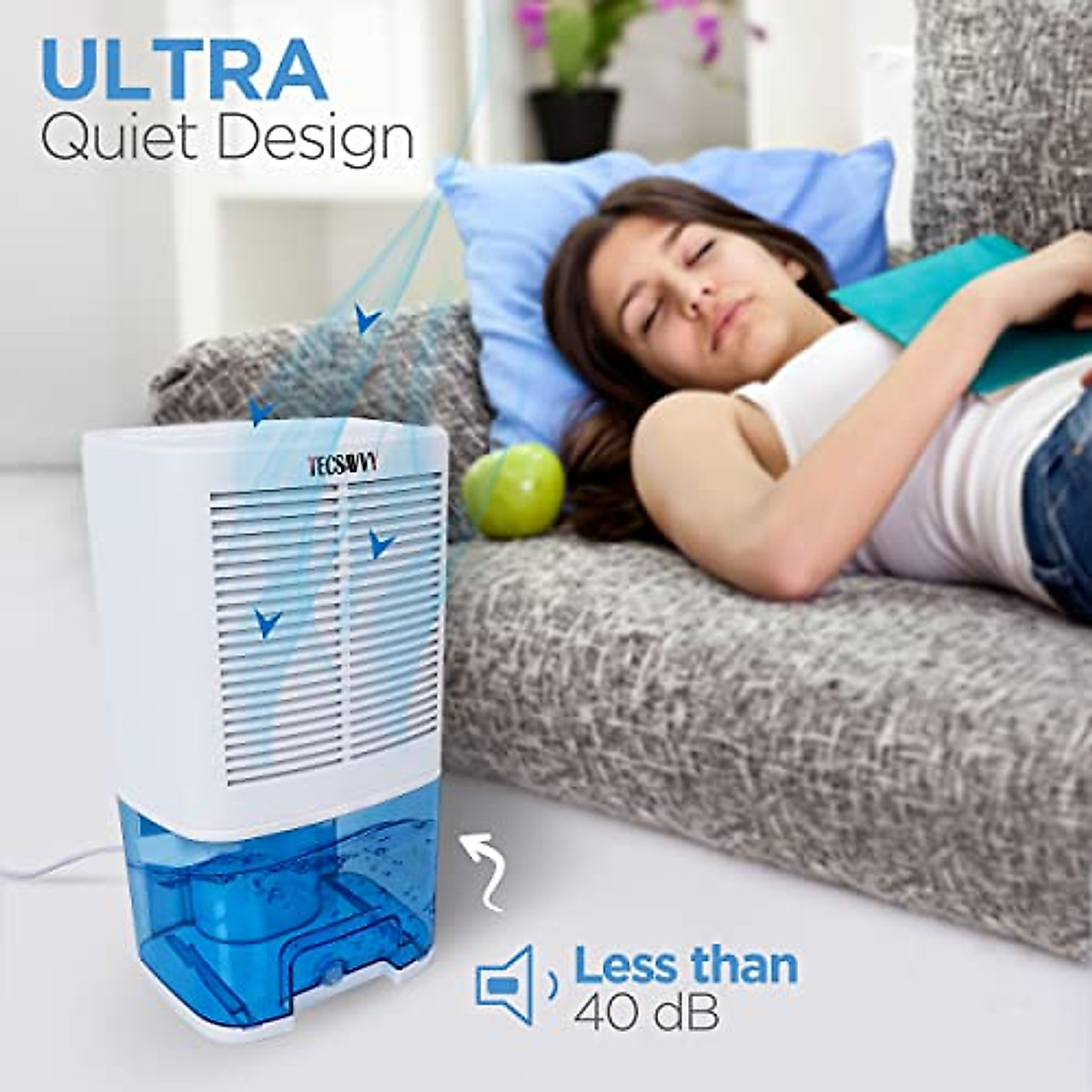 TECSAVVY Advanced Dehumidifier with 2000ml(68oz) with Exhaust Hose, Portable Dehumidifier for Basement that Covers 350 Sq.Ft, 3100 CuFt. for Home Bedroom Bathroom RV Garage Closet with Ultra Quiet and Auto-Shutoff.