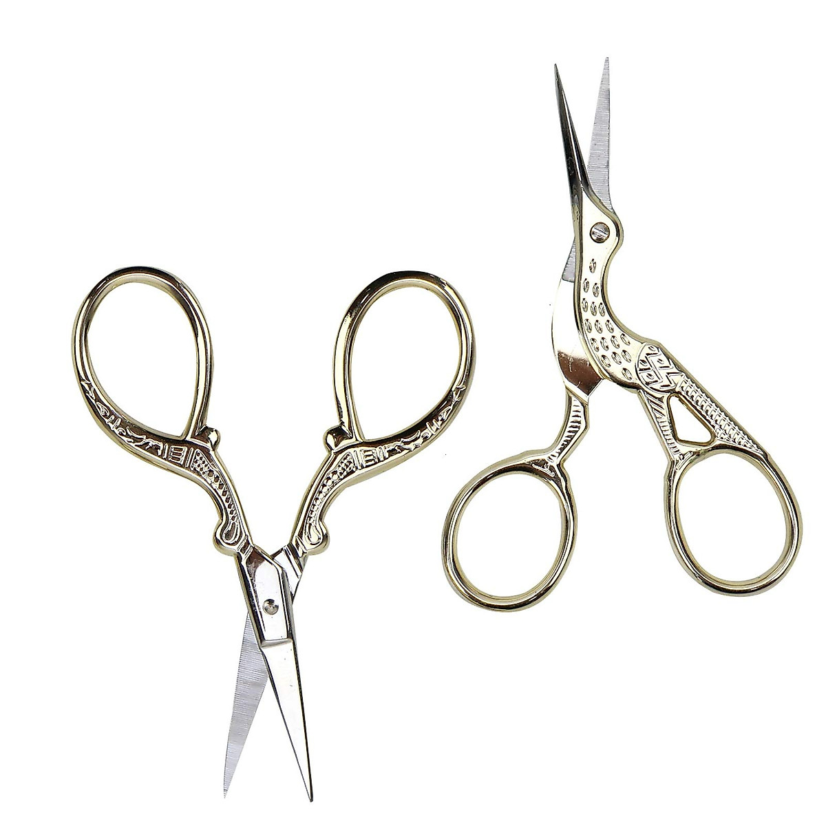AQUEENLY Embroidery Scissors, Stainless Steel Sharp Stork Scissors for Sewing Crafting, Art Work, Threading, Needlework - DIY Tools Dressmaker Small Shears - 2 Pcs ( 3.6 Inches, Gold)