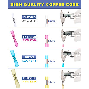 Haisstronica 200PCS 16-14 Awg Blue Heat Shrink Butt Connectors-Tinned Red Copper 0.8mm-Marine Grade Insulated Crimp Wire Connectors-Waterproof Electrical Connectors-Butt Splice for Marine,Boat,Stereo