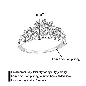 EleQueen Women's Silver-Tone Pave CZ Love Heart Princess Wedding Crown Tiara Ring Clear