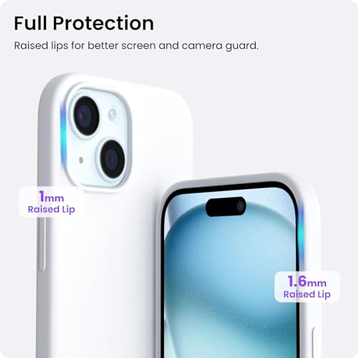 ORNARTO Compatible with iPhone 15 Plus Case 6.7", Slim Liquid Silicone 3 Layers Full Covered Soft Gel Rubber Cover Protective Phone Case with Anti-Scratch Microfiber Lining-White