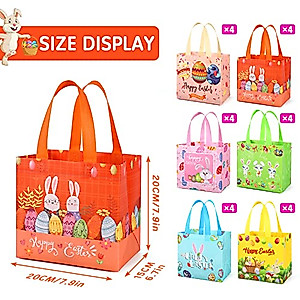YANGTE 24Pcs Easter Bags Kid Easter Baskets with Handle, Reusable Gift Bags Easter Tote Bag Bulk Non Woven Goodie Bags Party Bags for Easter Egg Hunt Holiday Party Supplies
