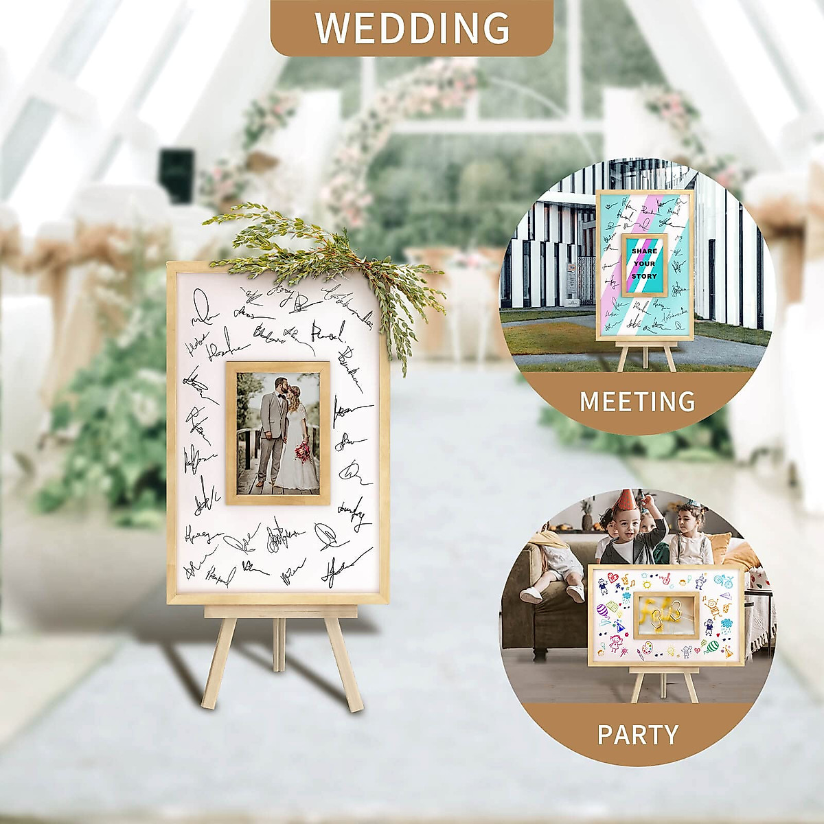 Blustrio Wooden Wedding Guest Book Alternative, 11"x17"Framed and Hangable Baby Shower Guest Book for Wedding/Baby/Graduation/Retirement/Birthday/Party/Celebration of Life/Funeral(Stand not included)