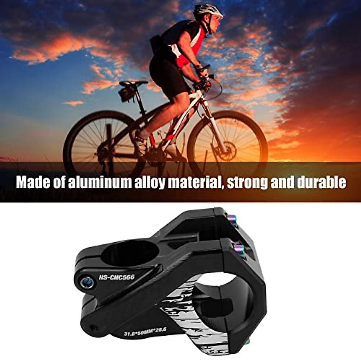 50mm Bike Stem, Short Handlebar Stem Cool Modeling Anodized Bright CNC Machining Sturdy for Road Bike for Mountain Bike(Black)
