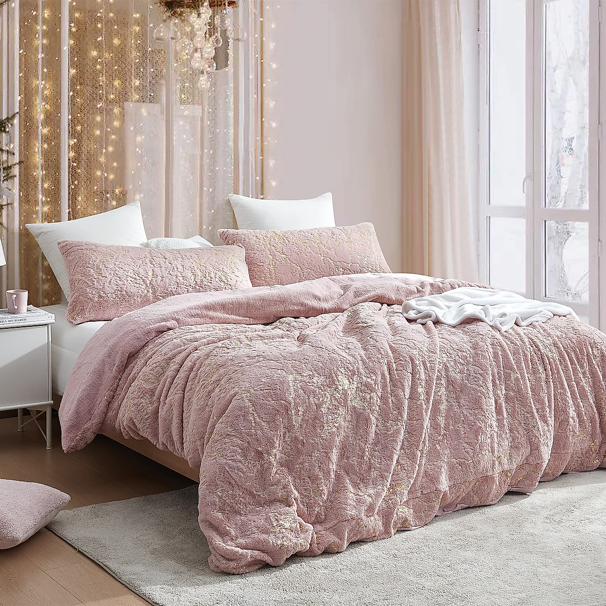 Byourbed Golden Egg - Coma Inducer® Oversized King Duvet Cover Set - Peachy Pink (with Gold Foil)