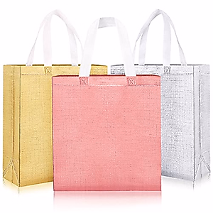 16pcs Glossy Reusable Grocery Shopping Bag, Non-woven Tote Bag with Handle Foldable (Rose Gold, Silver, Gold)