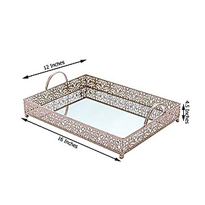 BalsaCircle 16x12-Inch Rose Gold Metal Rectangle Fleur De Lis Trim Decorative Mirror Serving Tray Wedding Party Dessert Centerpieces