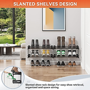 DEYILIAN Small Shoe Rack, 2 Tier Narrow Shoe Rack with Hook and Loop Sticky Adhesive Strips Wall Mounted Shoe Rack, Slim Shoe Rack Space Saving Design Behind the Door Wall Shoe Organizer for RV Closet