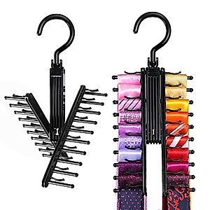 IPOW Upgraded 2 PCS See Everything Cross X 20 Tie Rack Holder,Rotate to Open/Close Tie and Belt Hanger with Non-Slip Clips,360 Degree Swivel Space Saving Organizer