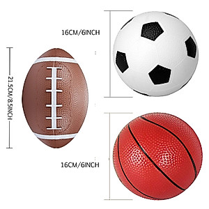 Amarlozn Sports Balls Set, Inflatable 6" Football 6" Basketball 8.5" Rugby 3" Baseball for Kids Adults, Beach Pool Playground Indoor Outdoor Hoop Fun, with Pump, 4 PCS