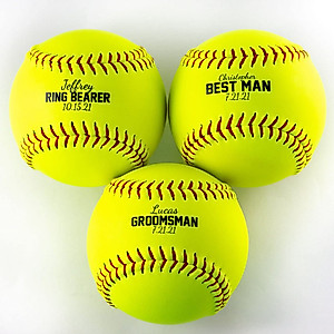 Buffalo Bottle Craft Personalized Yellow Softball, Groomsman Practice Softballs for The Best Man - Official Size- Custom Wedding Softball Proposal Gift Ring Bearer, Officiant
