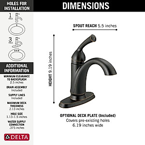 Delta Faucet Haywood Bronze Bathroom Faucet, Single Hole Bathroom Faucet, Single Handle, Diamond Seal Technology, Drain Assembly, Venetian Bronze 15999-RB-DST