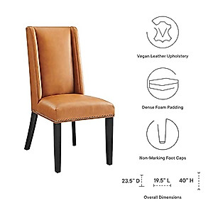 Modway Baron Modern Tall Back Wood Vegan Leather Upholstered Two Dining Chairs in Tan