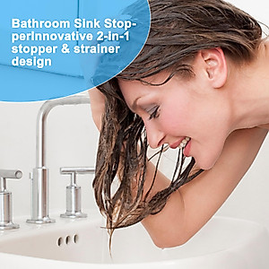 2-in-1 Bathroom Sink Stopper，pop up Sink Drain Stopper，Sink Drain Strainer and Pop-Up Stopper - Hair Catcher and Clog Remover for Bathroom Sinks and Bathtubs,2-Pack