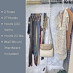 Evelots Closet Wall Mount Hanging Accessory Organizer Racks, Holds Belts, Ties, Scarves, Necklaces, Handbags, 27 Hooks, Holds 20 Lbs