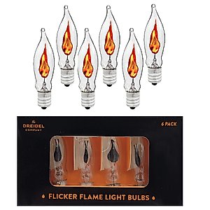 The Dreidel Company Flicker Flame Shaped Light Bulbs, E12 Replacement Bulbs, Dances with a Flickering Orange Glow, 1 Watt Bulb, 120 Volt (6-Pack)