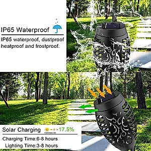 AOGFV Solar Light Outdoor 4 Pack Landscape Path Lights Outdoor Waterproof Decorations Lights with Purple Flickering Flame Outdoor Decor for Garden, Lane, Patio