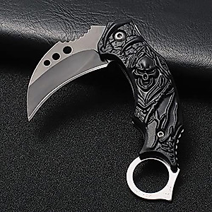 NA Pocket Knife for Men,Folding Knife Blade with Titanium Plated, Fishing Hiking Survival Knife,Outdoor Camping Knives for Men (Black Death)