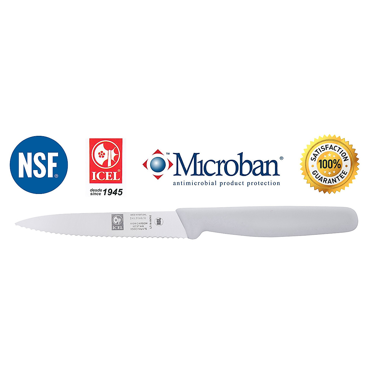 ICEL Serrated Paring Knives – Stainless Steel Kitchen Paring Knives – Small Kitchen Knives for Meal Prep – 4-inch Blade Sharp Paring Knives, White handle.