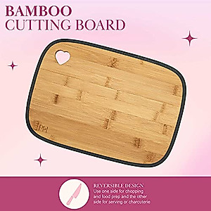 Paris Hilton Reversible Bamboo Cutting Board and Cutlery Set with Matching High Carbon Stainless Steel Knives, Blade Guards, Sleek Yet Comfortable Handle Grips, 7-Piece Set Gold, Charcoal Gray