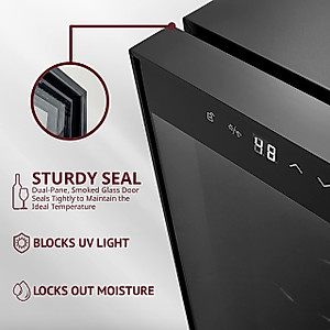 Schmécké 12 Bottle Red And White Wine Thermoelectric Wine Cooler/Chiller Counter Top Wine Cellar with Digital Temperature Display, Freestanding Refrigerator Smoked Glass Door Quiet Operation Fridge