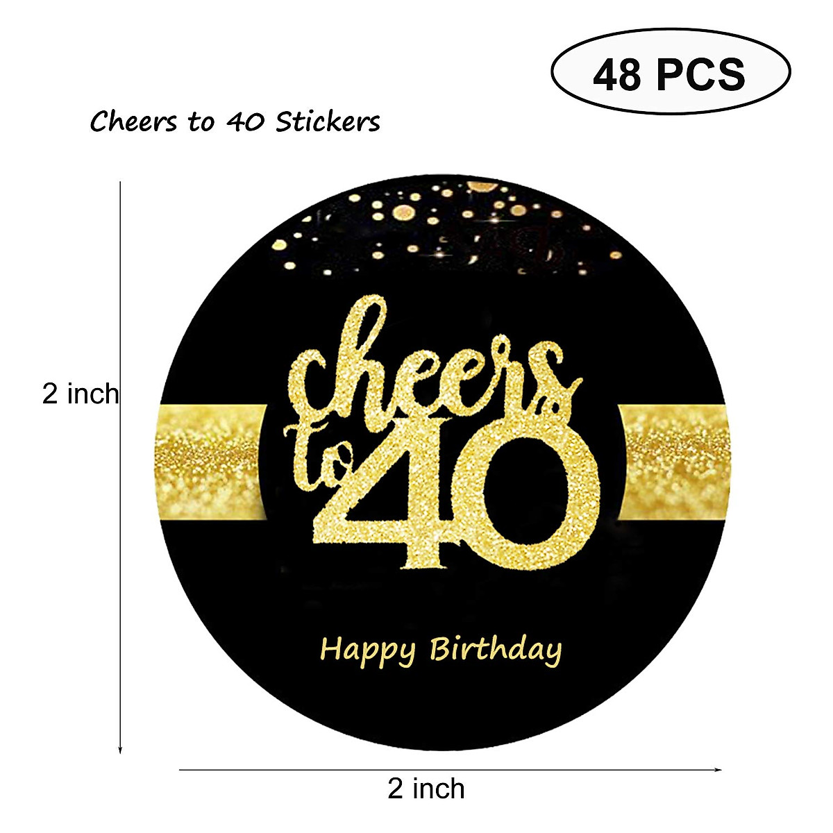 Sumerk 48 PCS Cheers to 40 Stickers Large Bottle Stickers 40th Birthday Stickers Card Seals 2 INCHES Round Happy Birthday Party Favors Stickers