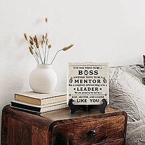 Boss Gifts for Men Women Bosses Day Gifts for Boss Christmas Birthday Gifts for Boss Best Boss Gifts Ideas Boss Leader Mentor Appreciation Gifts Tabletop Decor Ceramic Sign Plaque with Wooden Stand