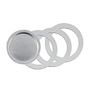 Tredoni 3 Rubber Seals/Rings+Filter -Replacement- Sizes 1,2,3,6,9,14 Cup Espresso Coffee Maker Moka Pot- 7.1cm (6 Cup)