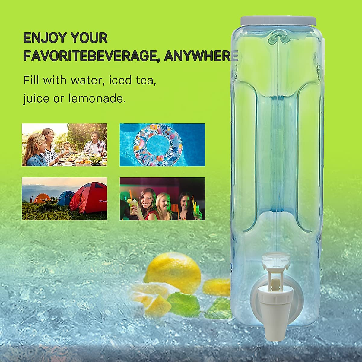 1.25 Gallon Slimline Drink Dispenser for Fridge - Beverage Spigot for Easy Pouring, BPA-Free, USA Made (Pack of 2)