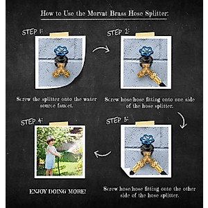 Morvat Heavy Duty Brass 2 way Y Splitter Garden Hose Hexagonal Connector with Comfortable Grip Shut Off Valves, Adapter for Water Tap, Outlet, & Spigot, Includes 2 Extra Rubber Washers & Teflon Tape