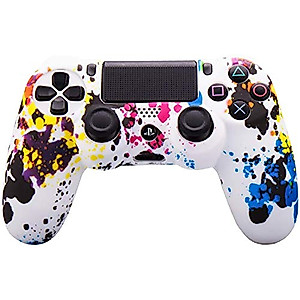 Silicone Cover Skin Case Shell for PS4 Sony Playstation 4 Slim/Pro Dualshock 4 Controller Cover with Pro Thumb Grips x 8 (Graffiti-White)