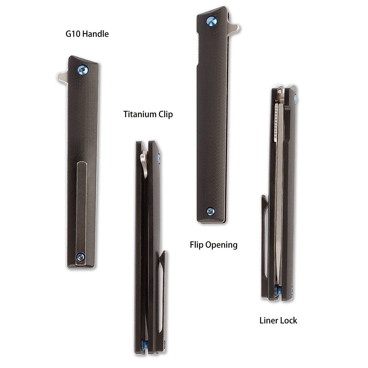 Samior GP035-Mini Little Flipper Folding Pocket Knife, 2.9 Inch Drop Point D2 Blades, G10 Handle with Liner lock, Titanium Belt Clip, Gentlemen's Utility EDC Knives, 1.1oz (Black)