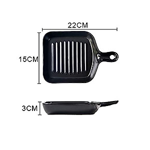 KOWMcp Dinner Plates Dinner Plates, Elegant Matte Serving Dinner Plates with Skillet Look Handle for Pizza, Steak, Pasta, Salad, Porcelain Dinner Plates Serving Trays (Color : Black)