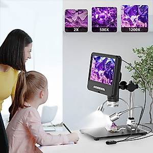 TOMLOV DM401 2K Digital Microscope 1200x, HDMI LCD Microscope with Screen, Extension Tube Included for Entire Coin View,24MP Soldering Microscope with Lights,Windows/iOS Compatible