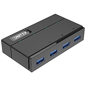 UNITEK Active USB Hub 4 Port 3.0 Gen 1 + Power Supply, SuperSpeed Data Hub Multiport Splitter for PC, Laptop, Keyboard, Mouse, Printer, iOS (Mac) + Windows Compatibility, Plug & Play Black