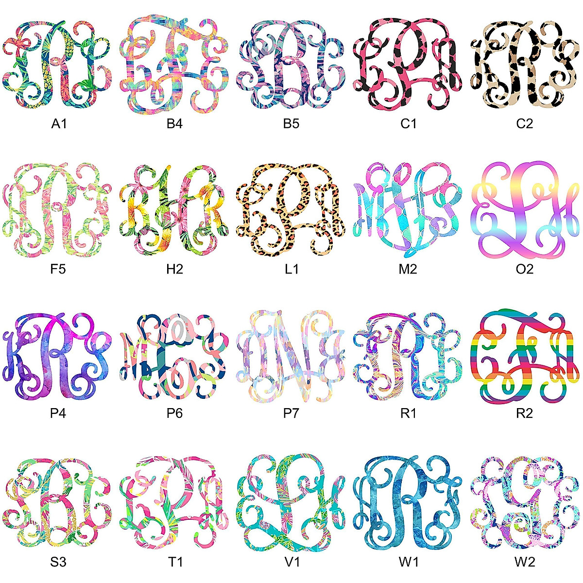 Patterned Vine Monogram Decal Sticker - 20 Pattern Options - for Cups, Tumblers, Laptops, Cars, Etc.