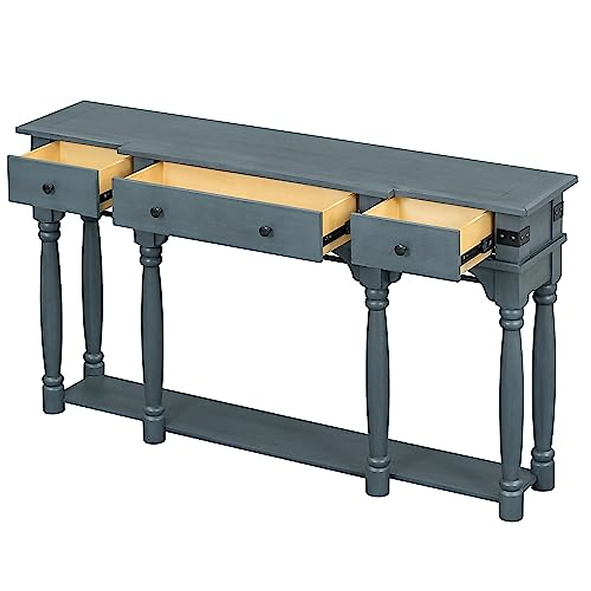 Bellemave Console Table Entryway Table with 3 Storage Drawers and Open Style Shelf Retro-Style Sofa Table for Living Room, Couch, Hallway, Foyer, Kitchen Counter (Dark Navy)