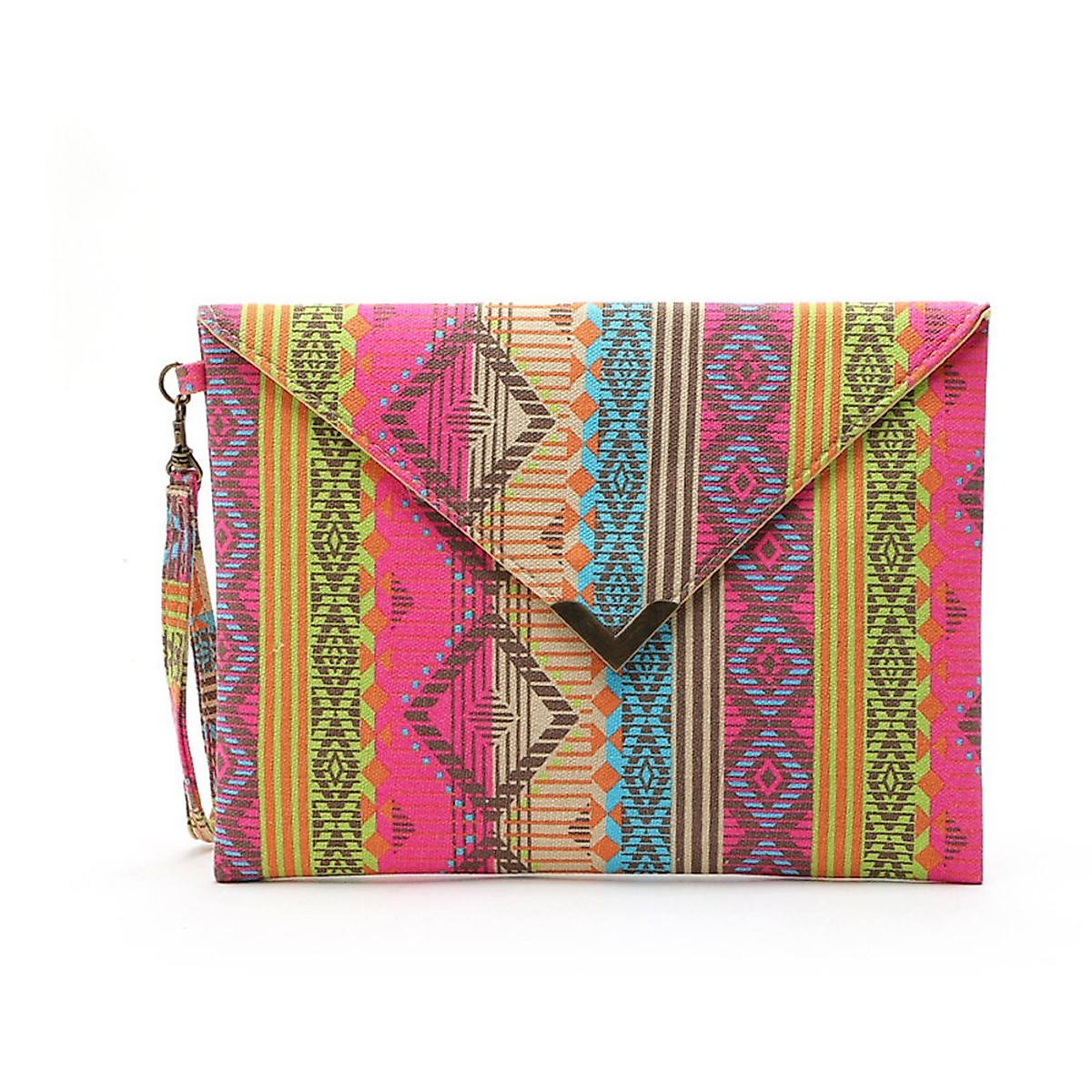 DukeTea Bohemian Oversized Clutch Purse, Large Canvas Envelope Evening Wristlet Bag Pink