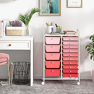 Giantex 15 Drawers Rolling Cart, Classroom Organizers, Storage Cart with Wheels, for Teacher Office Home School Supplies Tool Craft Art Paper