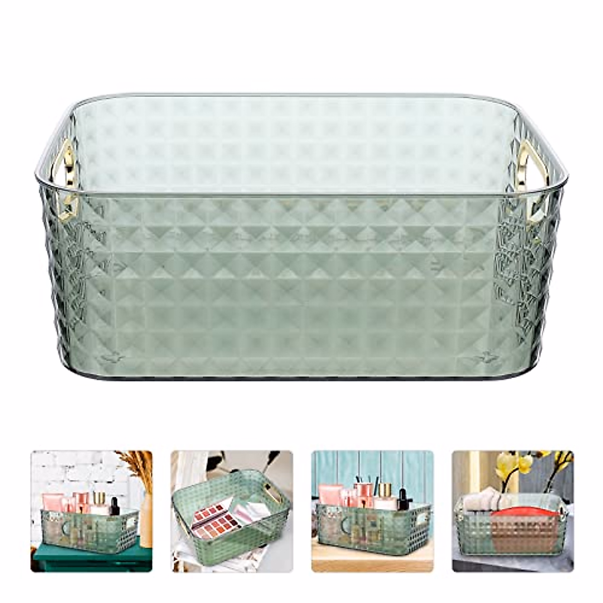 LIOOBO Plastic Storage Bin Tote: Clear Organizer Baskets Organizing Container Fridge Storage Bin Stackable Sundries Decorative Shelf Basket for Office Entryway Closet Cabinet Green