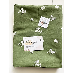 CraftDesignL Green Floral Linen Fabric,Embroidered Fabric,Flower Linen Fabric,Linen Fabric,Quilting Fabric,Designer Fabric,Fabric by Yard,Daisy Fabric