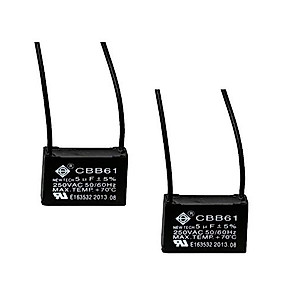 CBB61 5UF 250VAC Ceiling Fan Capacitor for New Tech 50/60HZ 2 Wire (2 pack ）