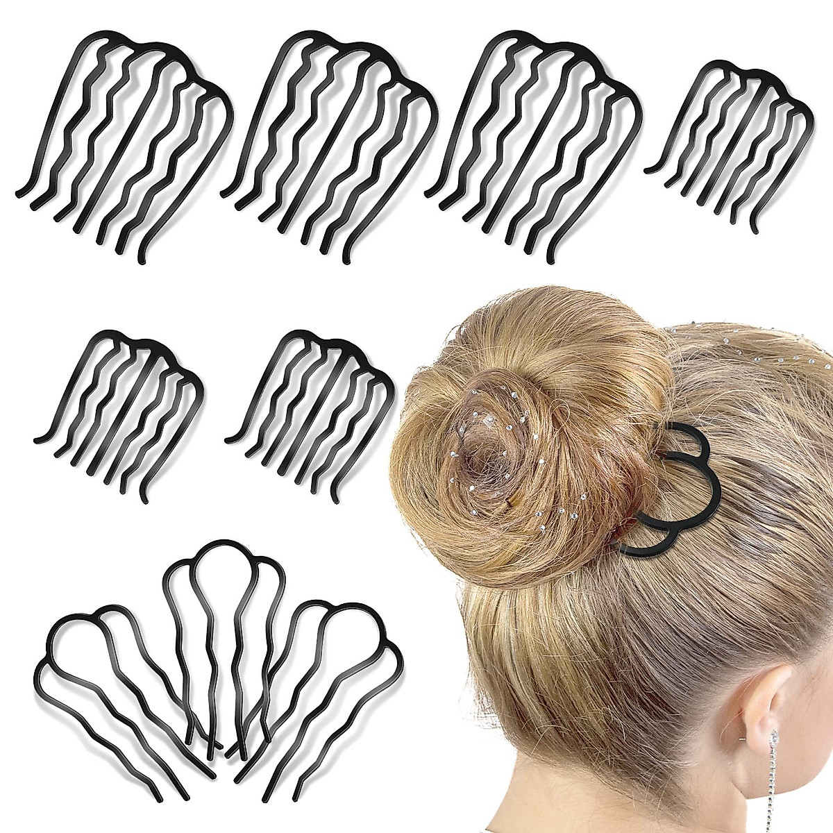 9 Pcs Metal Hair Accessories for Updos: U-Shape Twist Combs, Pins, Fork Clip - Classic Style for Women and Girls