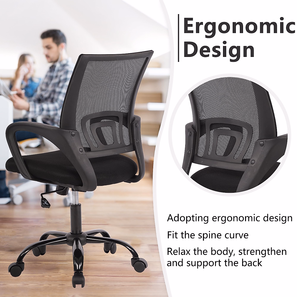 PayLessHere Office Chair Computer Chair Ergonomic Cheap Desk Chair Adjustable Comfortable Mid Back Task Rolling Swivel Chair with Lumbar Support for Home Office Desk, Black