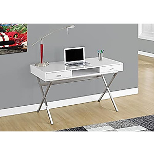 Monarch Specialties Laptop Table with Drawers and Open Shelf Computer, Writing Desk, Metal Sturdy Legs, 48" L, Glossy White