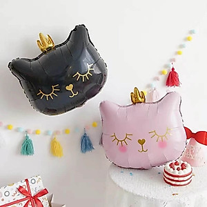 Giant Cat Balloons 22 Inch Adorable Black Crown Kitty White Cat Balloons for Kitten Pet Cat Theme Birthday Party Decorations