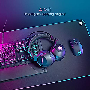 ROCCAT Elo 7.1 Air PC Wireless Gaming Headset, Surround Sound Headphones with Detachable Noise Cancelling Microphone, 50mm Drivers, 24 Hr Battery Life, RGB Lighting, Black